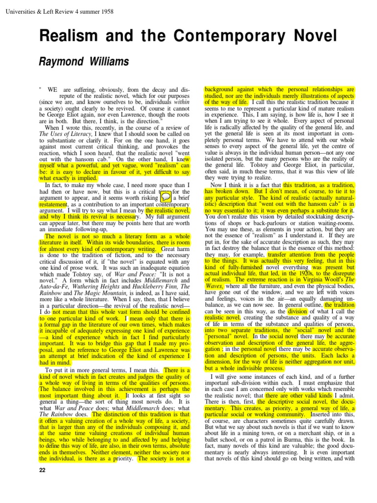 Realism and The Contemporary Novel: Raymond Williams | PDF | Ulysses ...