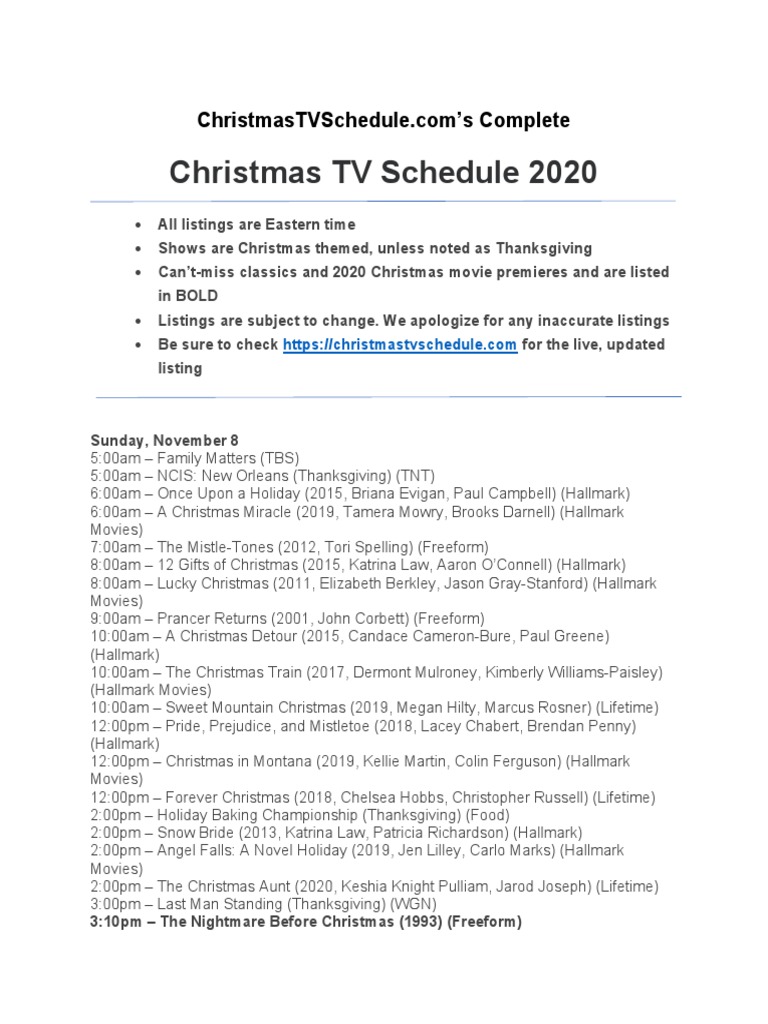 Christmas TV Schedule 2020 | PDF