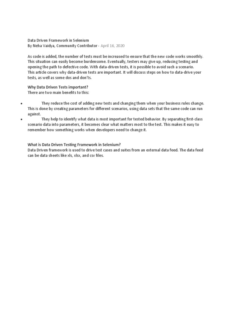 Data Driven Framework In Selenium Pdf Selenium Software Microsoft Excel