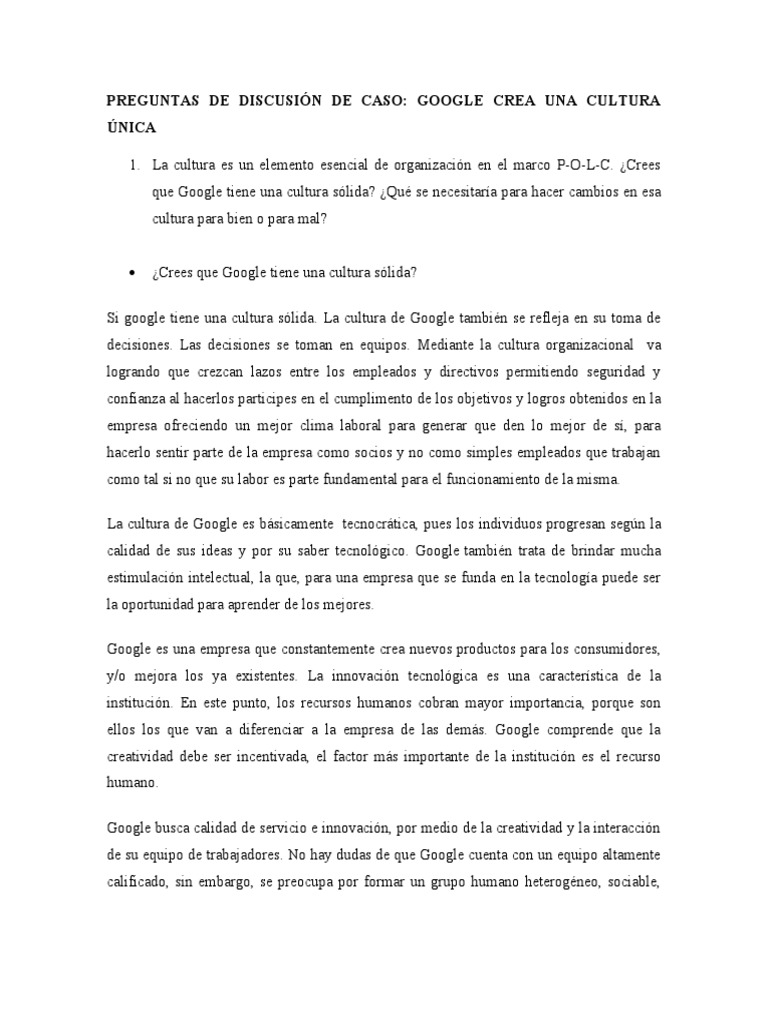 Preguntas de Discusión de Caso Google | PDF | Cultura organizacional ...