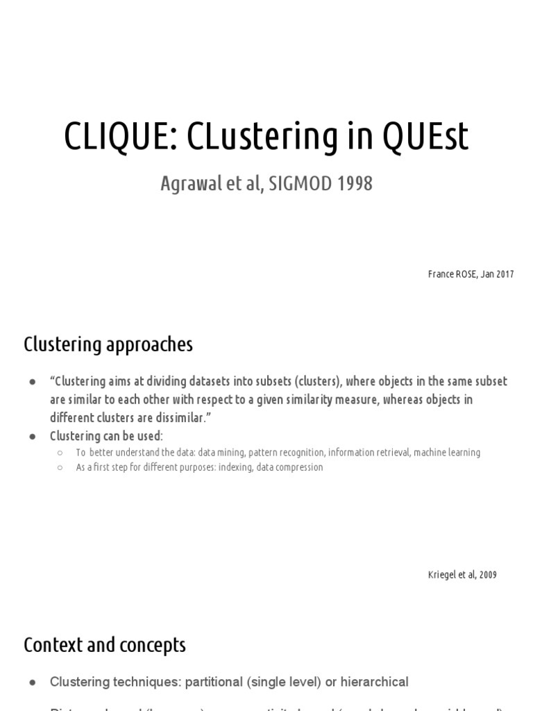 CLIQUE Algorithm Grid-Based Subspace Clustering | PDF | Cluster ...