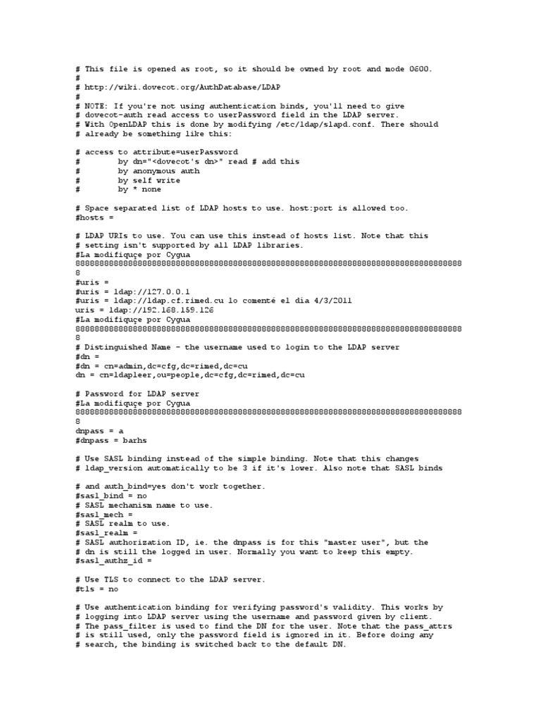 LDAP Configuration for Dovecot | PDF | Cyberspace | Computer Security