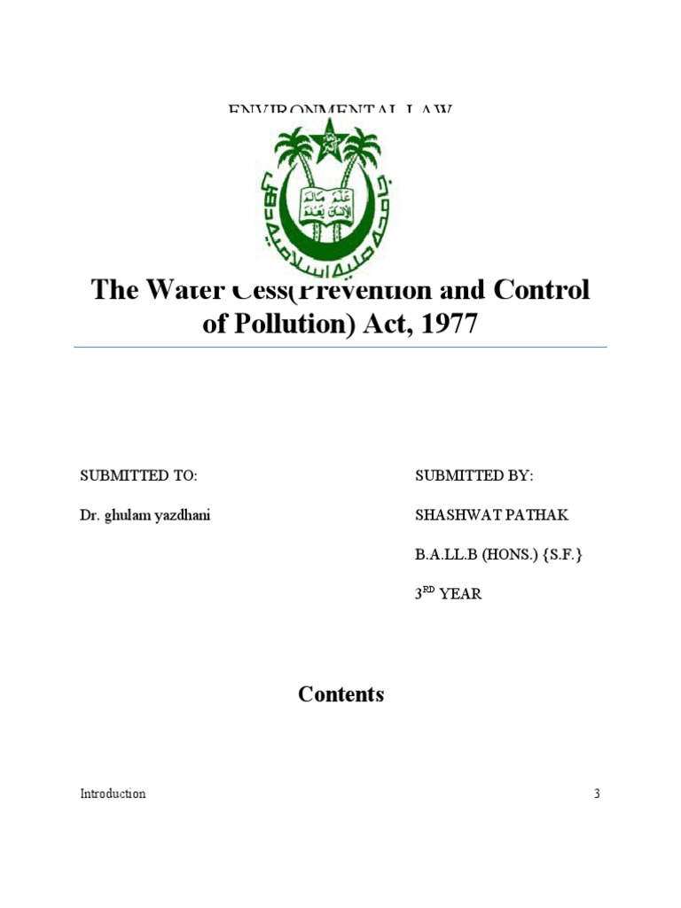 The Water Cess (Prevention and Control of Pollution) Act, 1977 | PDF | Water Pollution | Pollution