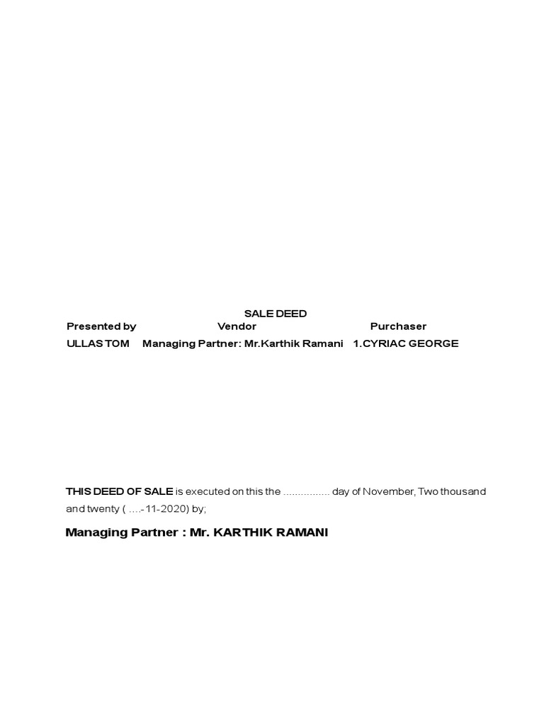 Sale Deed Kalyan Draft PDF | PDF | Mortgage Law | Property