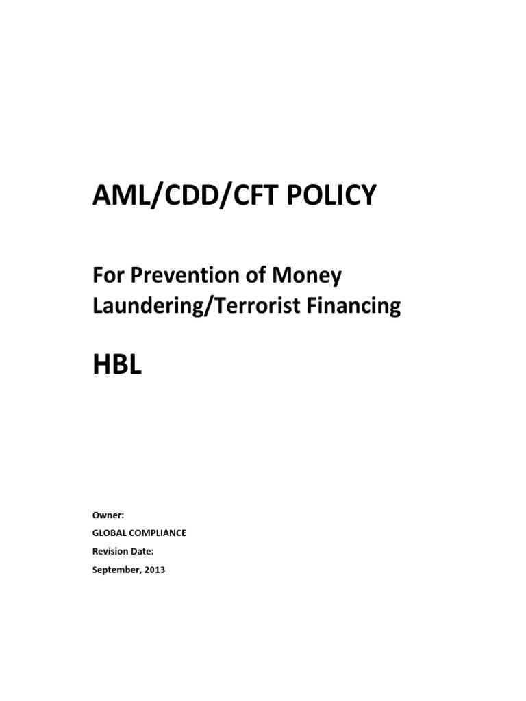 AML CDD CFT Policy PDF | PDF | Financial Action Task Force On Money ...