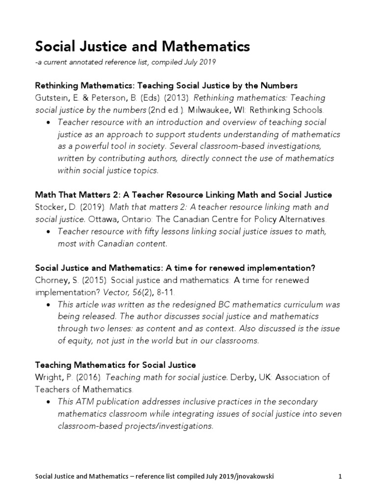 Current Resources for Teaching Mathematics Through a Lens of Social ...
