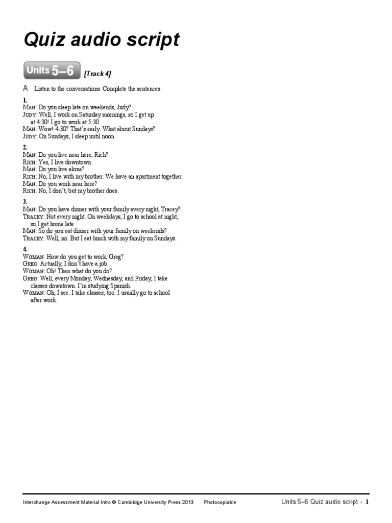 Quiz Audio Script: Units | PDF