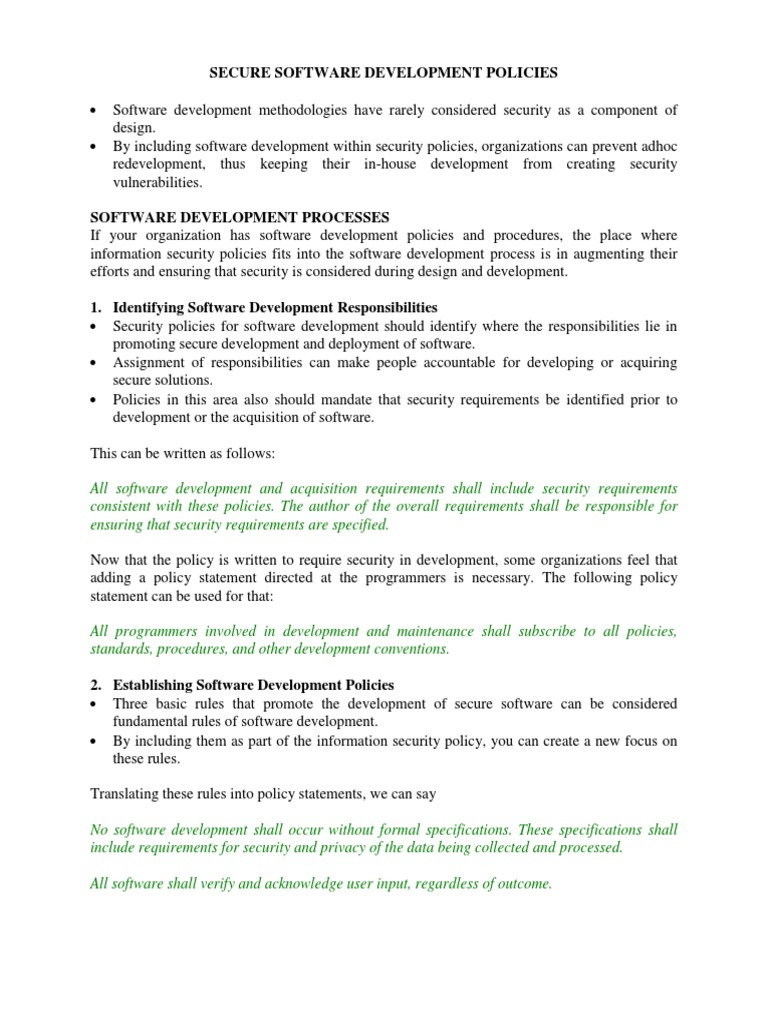 Software Development Policies | PDF | Documentation | Software Development