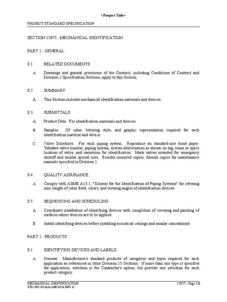 Project Standard Specification: Mechanical Identification 15075 - Page ...