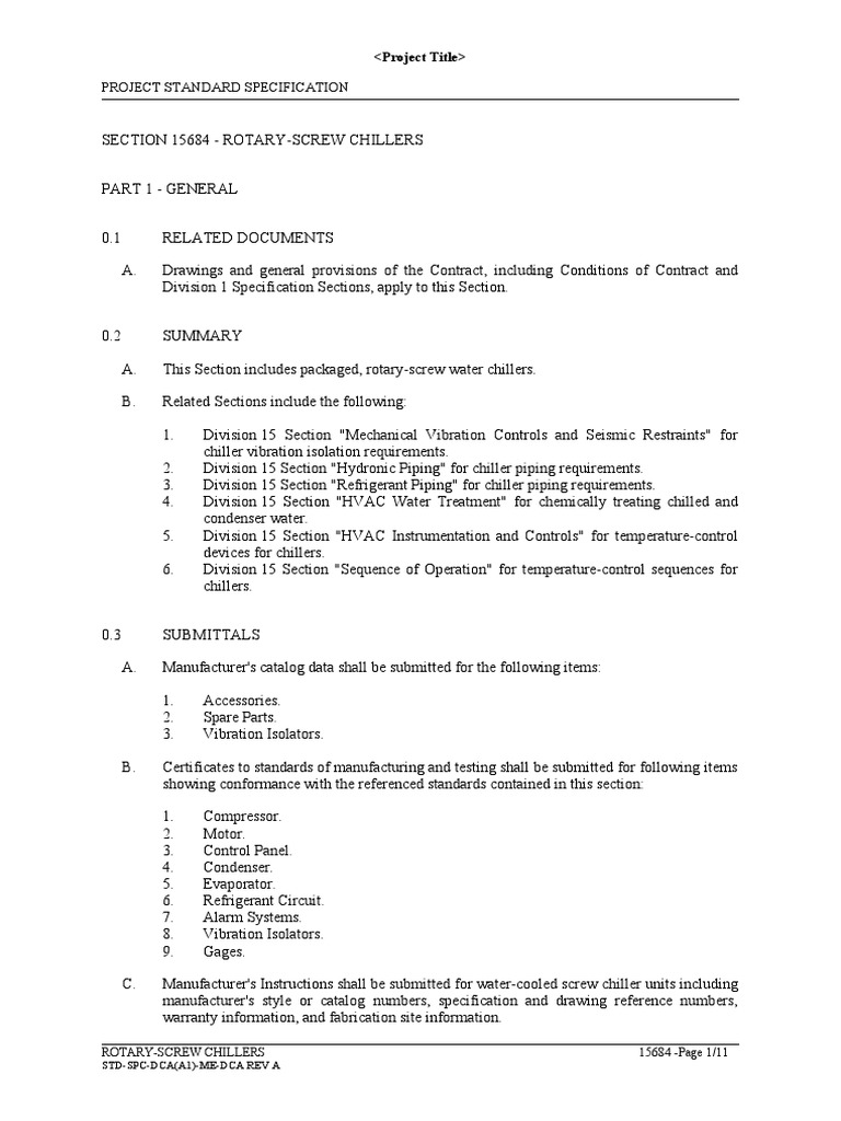 Project Standard Specification: Rotary-Screw Chillers 15684 - Page 1/11 ...