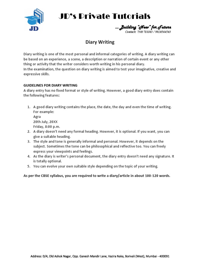 JD's Private Tutorials: Diary Writing | PDF | Diary