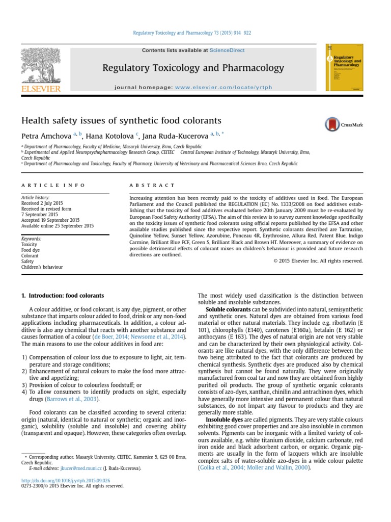 Amchova 2015 Health Safety Issues of Synthetic Food Colorants | PDF ...