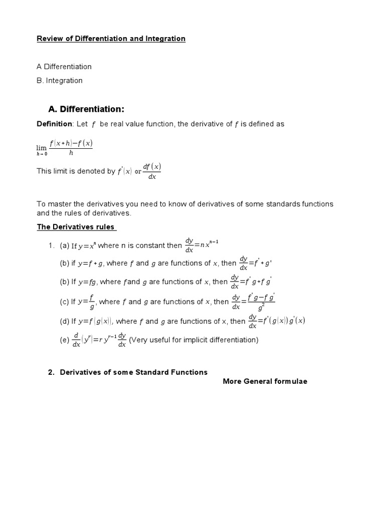 Integration and Differentiation Fundamentals | PDF | Derivative ...