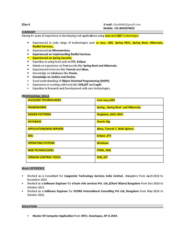 Zilan K's Resume: Showcasing Over 4 Years of Experience Developing Web Applications Using Java ...