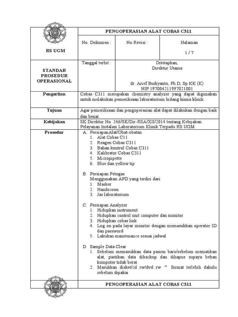 SPO Pengoperasian Alat Cobas C311 | PDF | Sains & Matematika | Komputer