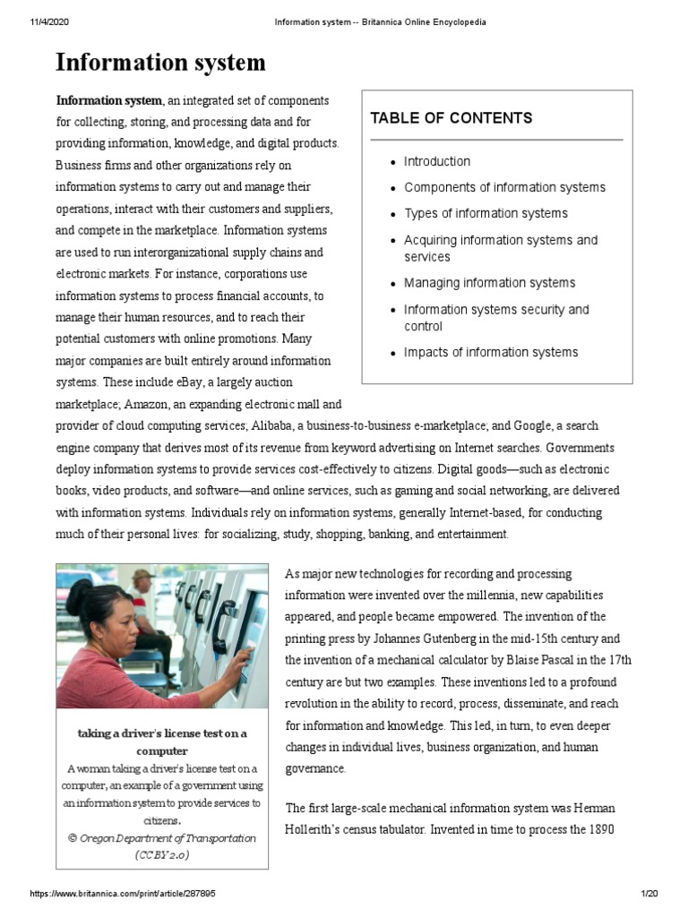 Information System - Britannica Online Encyclopedia | PDF | Software As ...