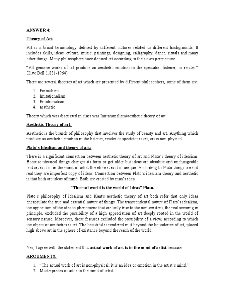 Answer 4: Theory of Art | PDF | Idealism | Aesthetics