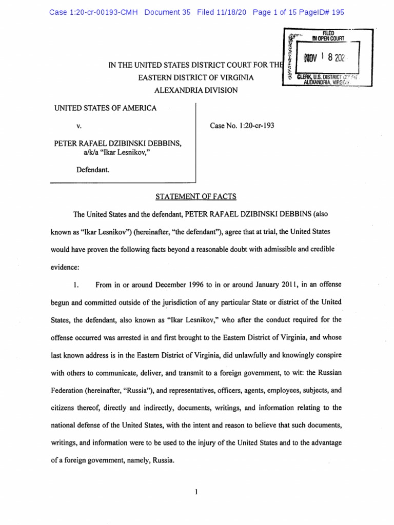 Espionage Case: Debbins' Russian Ties | PDF | Classified Information In ...