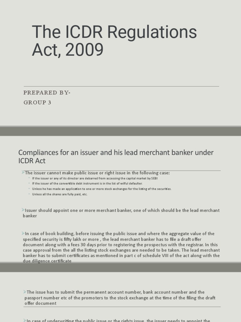 The ICDR Regulations Act, 2009 | PDF | Securities (Finance ...