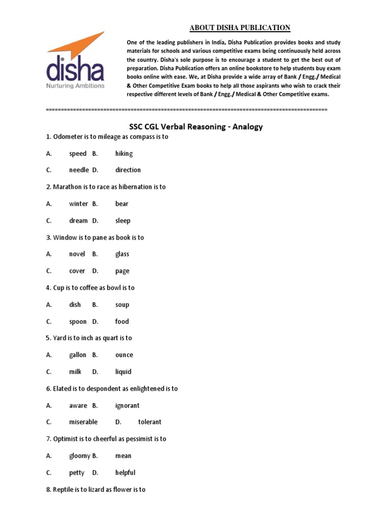 Analogy Verbal Reasoning | PDF | Nature