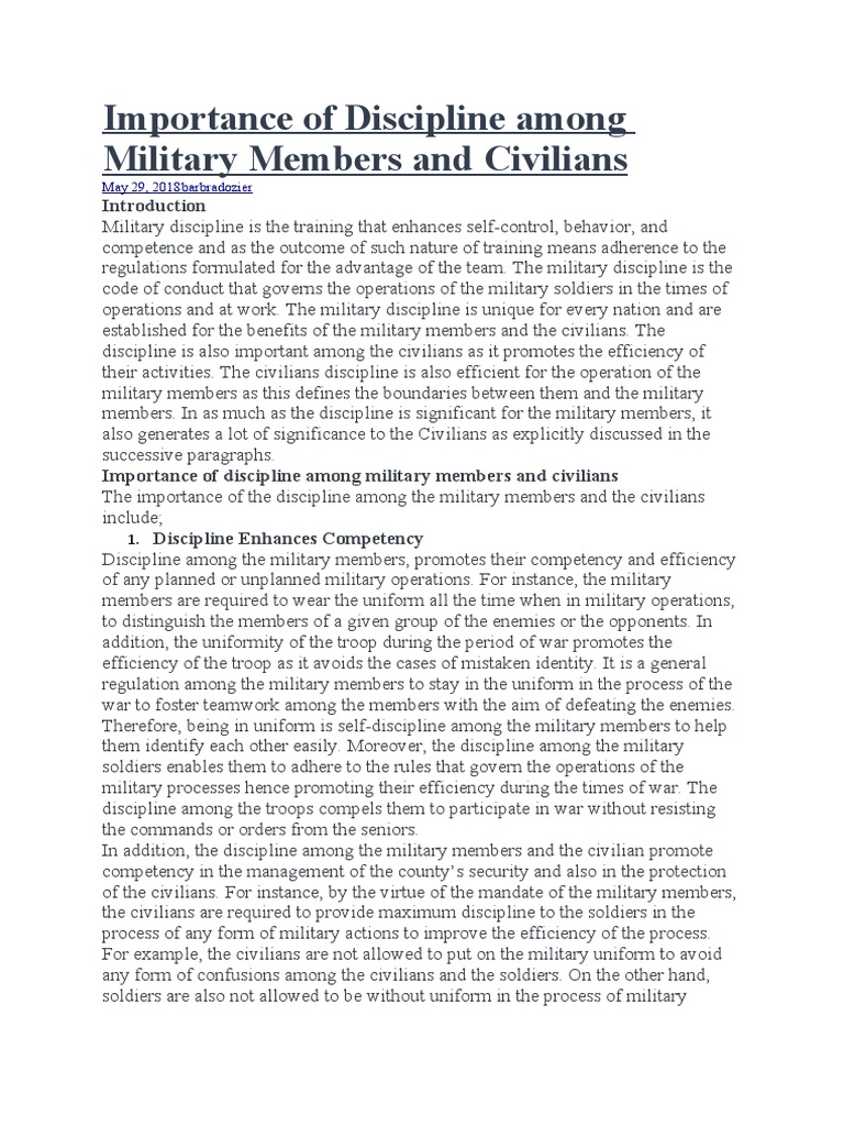 Importance of Discipline Among Military Members and | PDF | Civilian ...