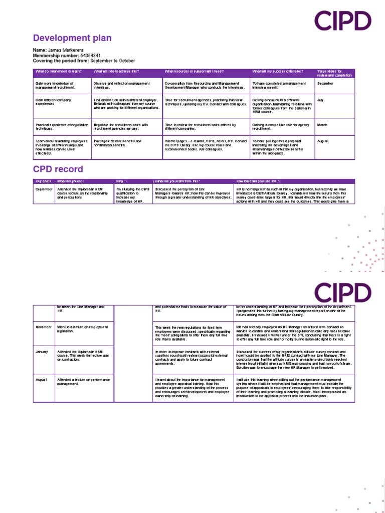 CPD Development Plan for HR Professionals | PDF | Recruitment | Human ...