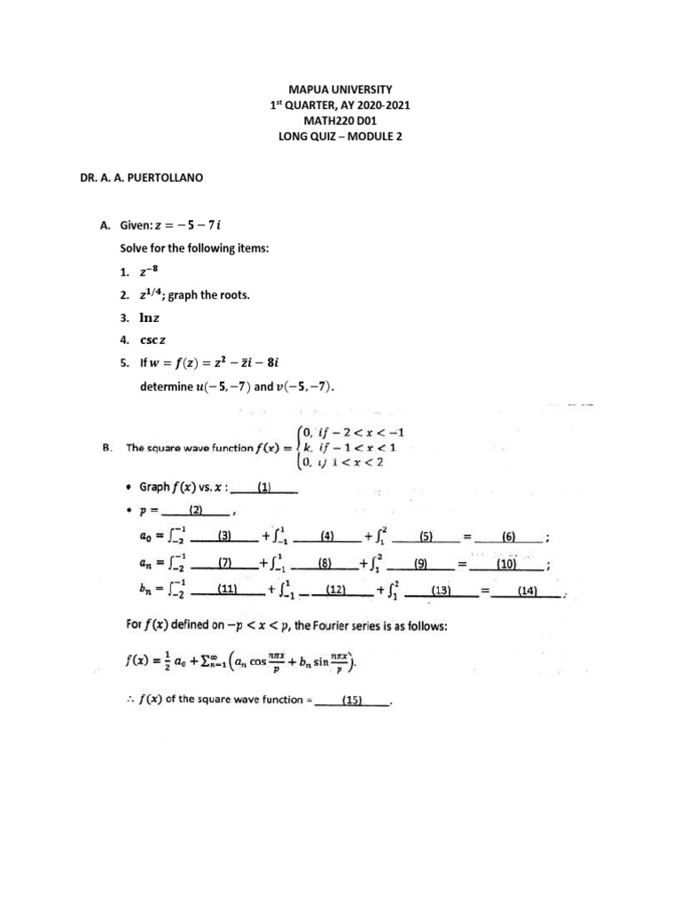 Math 220 Module 2 Long Quiz | PDF