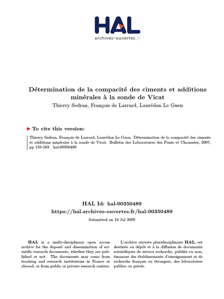 Détermination de La Compacité Des Ciments Et Additions Minérales À La ...