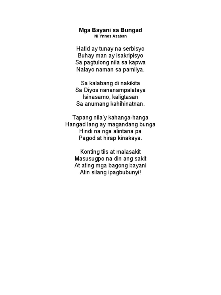 Mga Bayani Sa Bungad | PDF