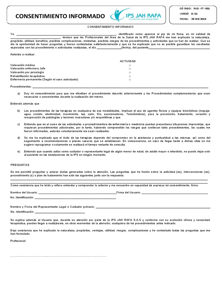 Formato Consentimiento Informado | PDF | Consentimiento informado ...