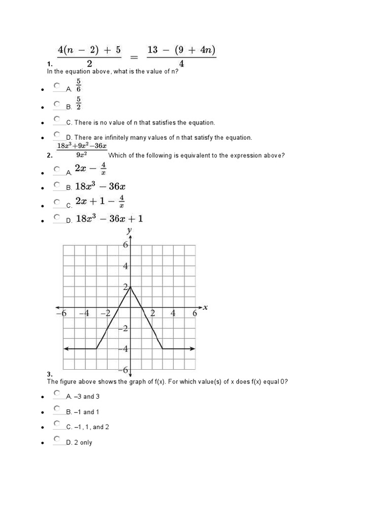 SAT 1 - Math - Non Calculator - Paper 6 - Questions PDF | PDF ...
