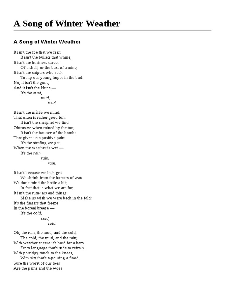 Winter Weather in War Poetry | PDF | Poetry