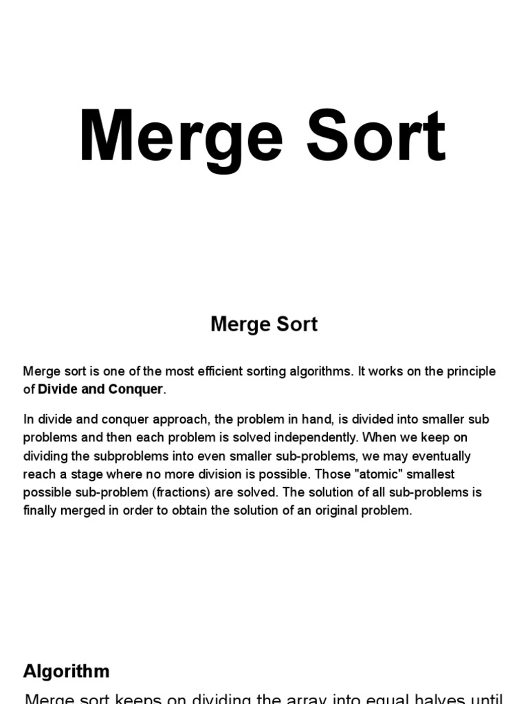 Merge Sort | PDF | Theoretical Computer Science | Teaching Mathematics Merge Sort | PDF | Theoretical Computer Science | Teaching Mathematics