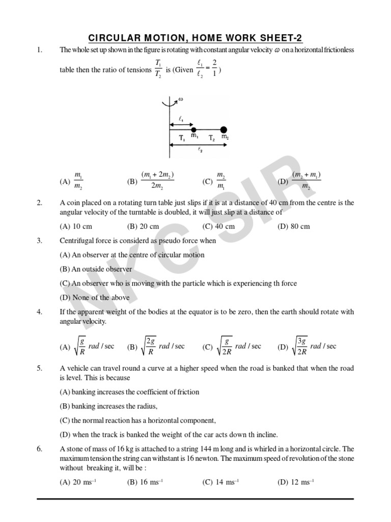 NK C SI R: Circular Motion, Home Work Sheet-2 | PDF | Speed | Circle