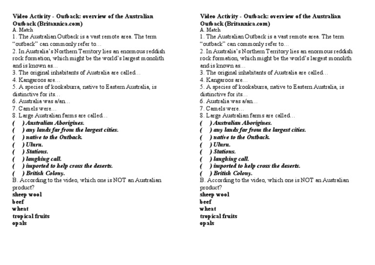Australian Outback Overview Quiz | PDF | Outback | Australia