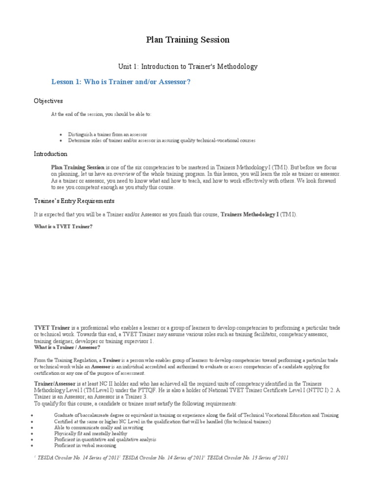 Plan Training Session | PDF