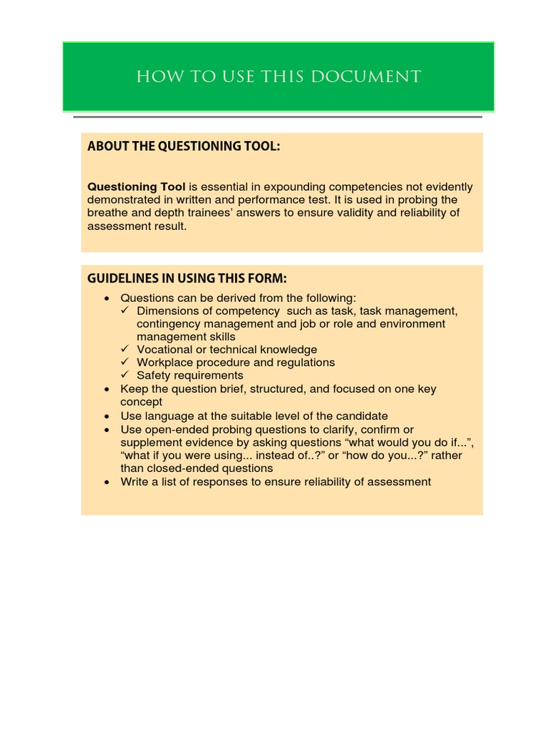 How To Use This Document: About The Questioning Tool | PDF ...