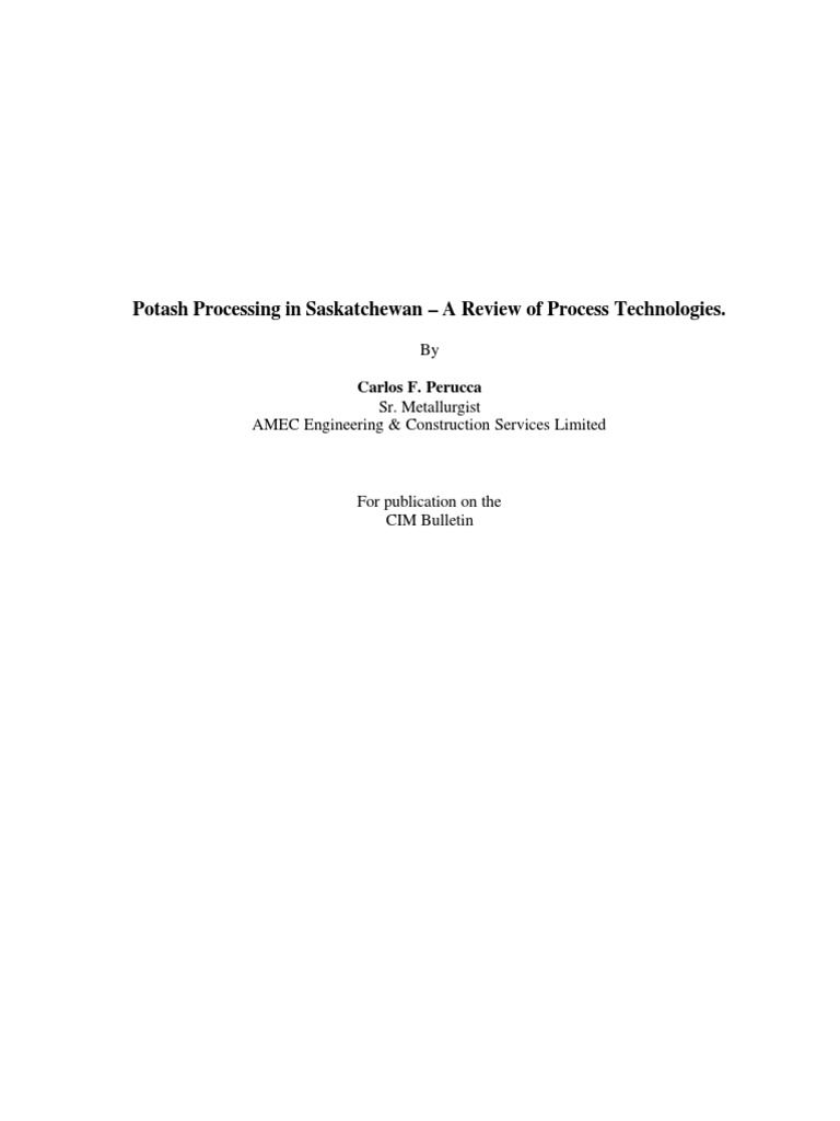 Potash Processing in SK - A Review of Process Technologies | PDF ...