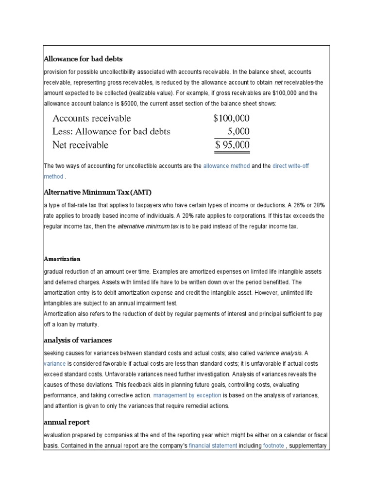 Allowance For Bad Debts: Allowance Method Direct Write-Off Method | PDF ...