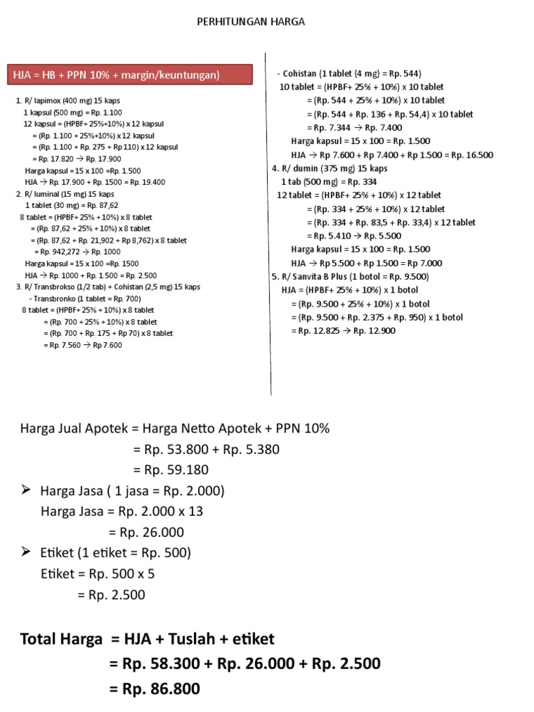 HJA HB + PPN 10% + Margin/keuntungan) : Perhitungan Harga | PDF