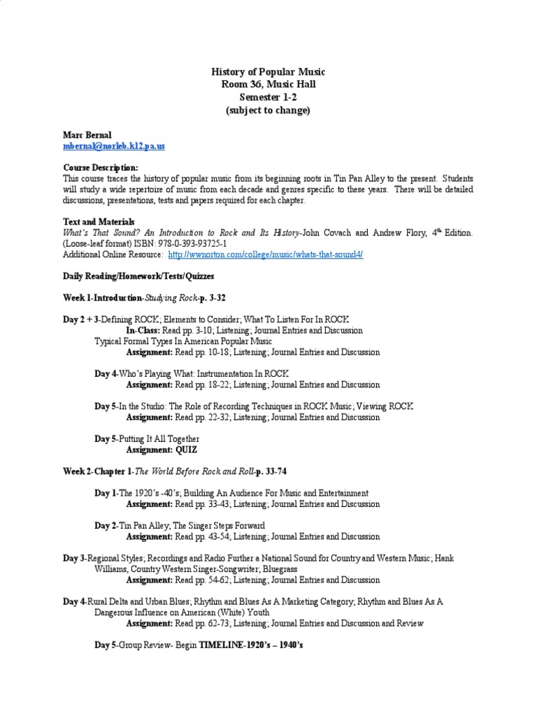 2020 History of Popular Music Schedule | PDF | Rock Music | Rock And Roll