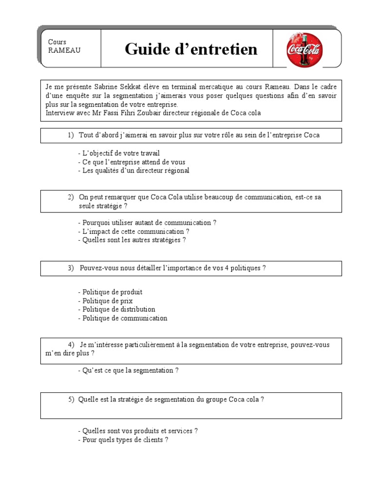 Questionnaire Coca | PDF | Coca Cola | Maroc