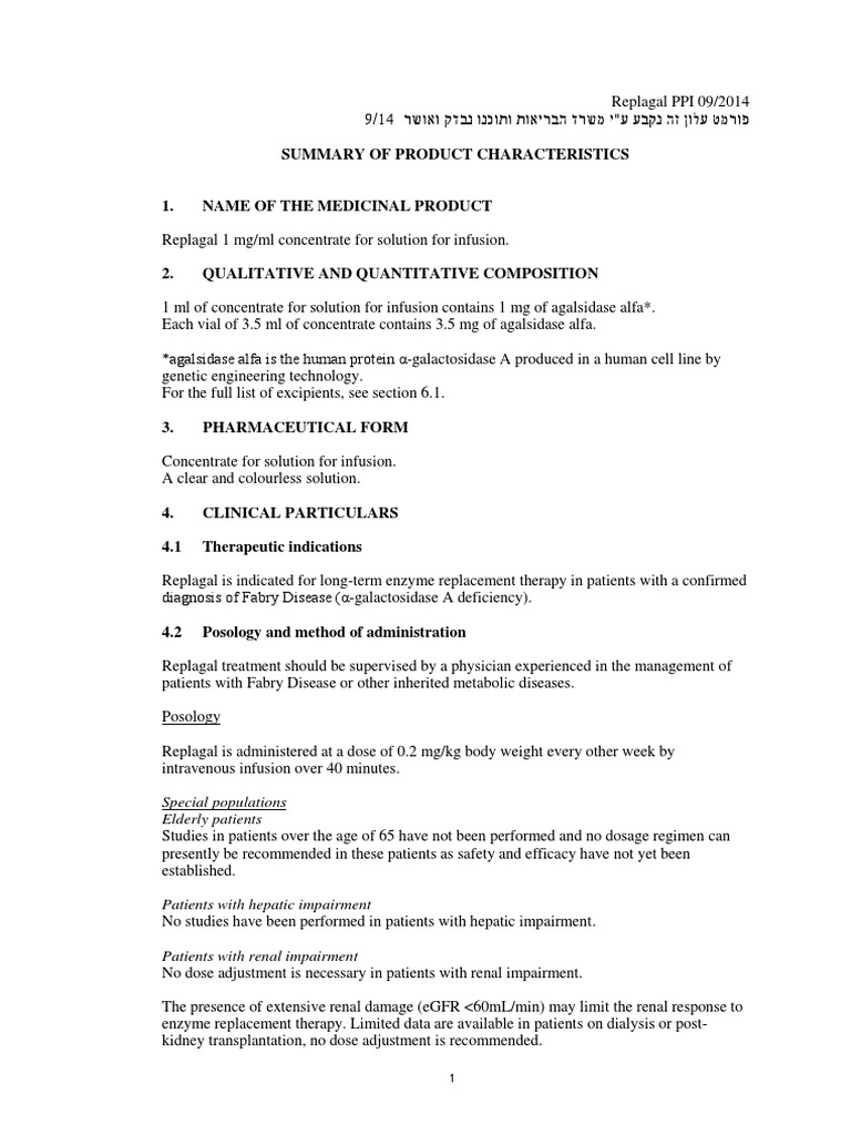 AGALSIDASE ALFA 1 MG-ML (Replagal Solution For Injection) | PDF | Renal ...