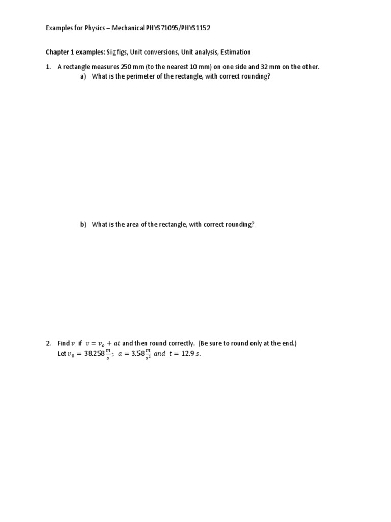 Chapter 1 Examples: Sig Figs, Unit Conversions, Unit Analysis ...
