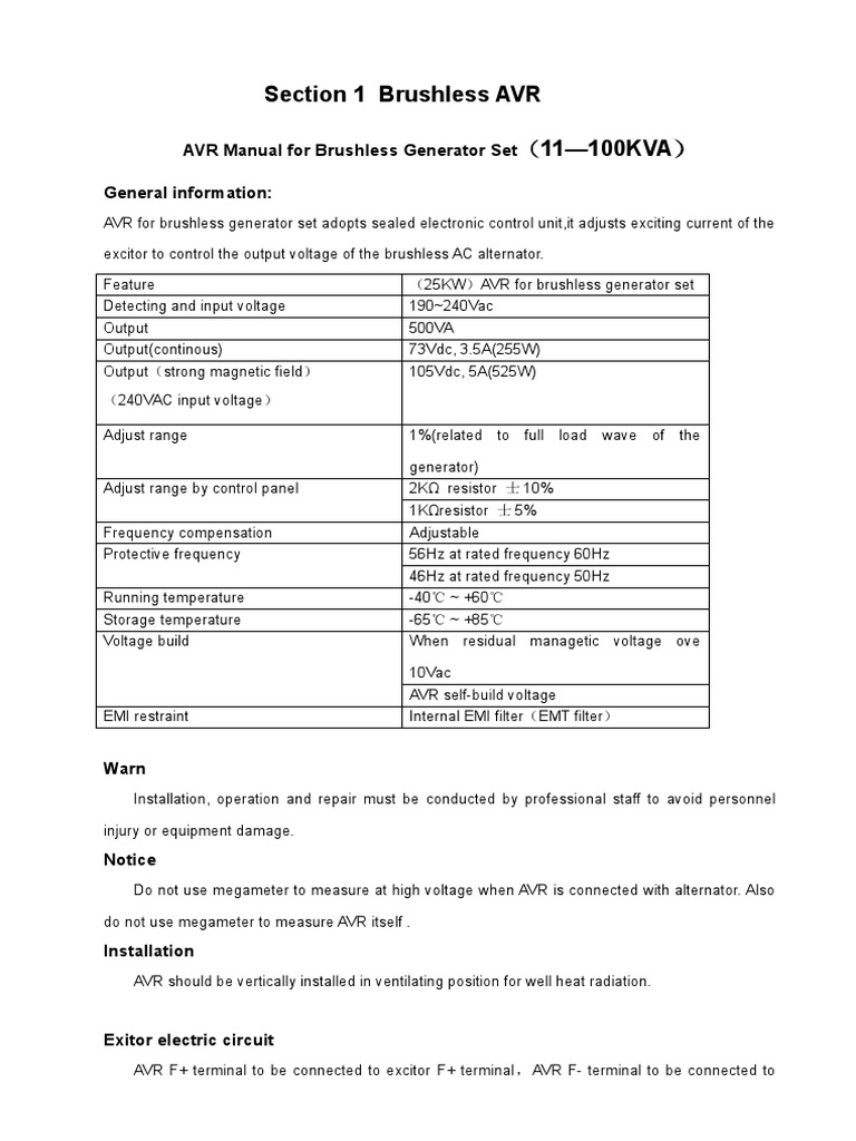 Brushless AVR Connection Guide | PDF | Electric Generator | Power Supply