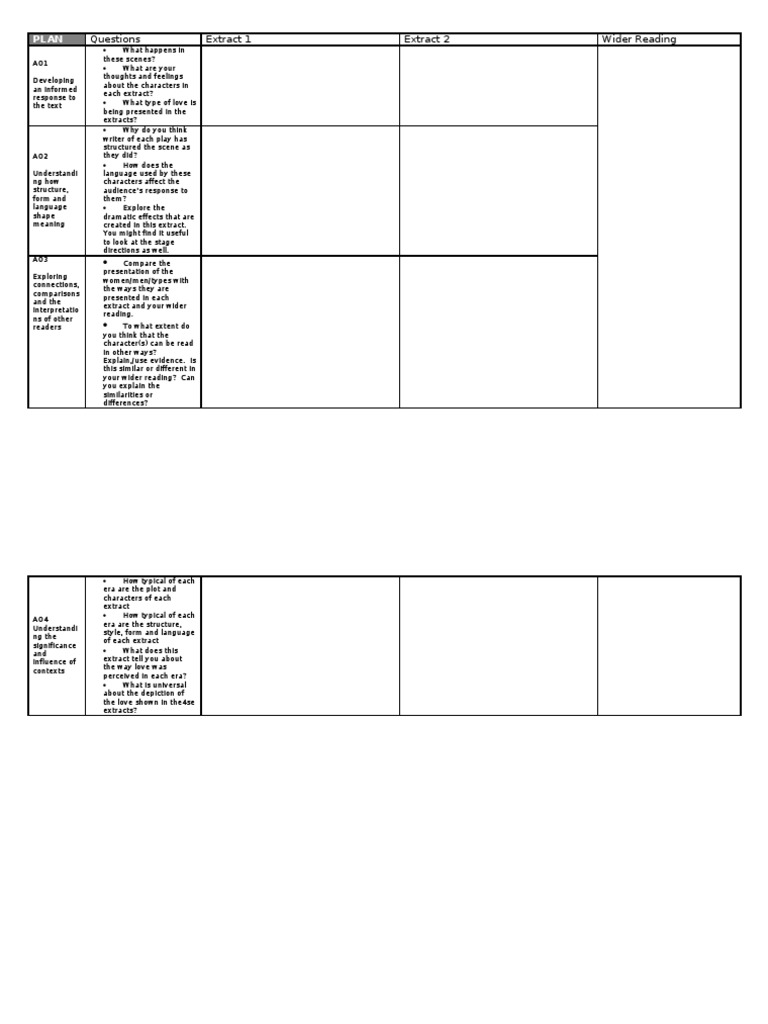 Planning Grid Drama Section A | PDF