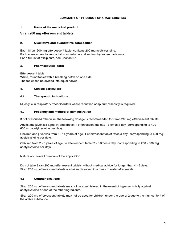 Acetylcysteine 200mg (Siran, Reolin) | PDF | Tablet (Pharmacy ...