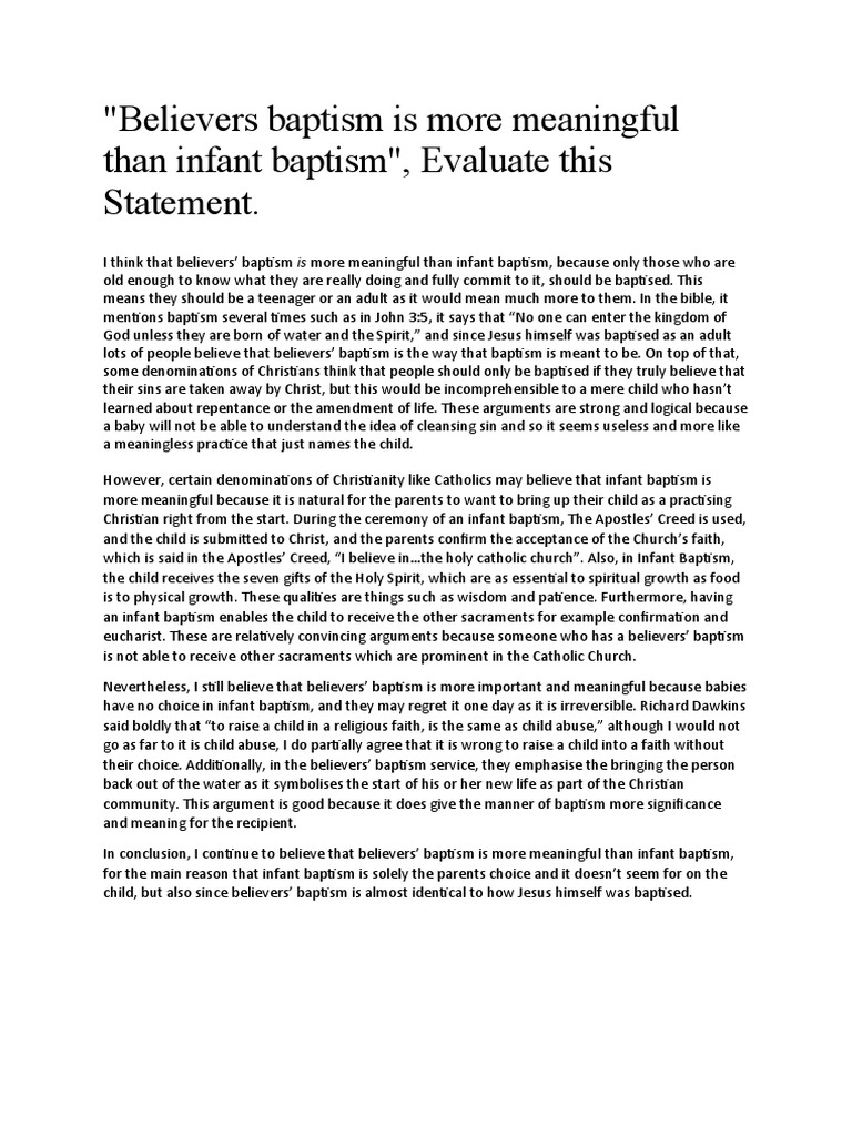 Believers Baptism vs Infant Baptism: Evaluating the Meaning and ...