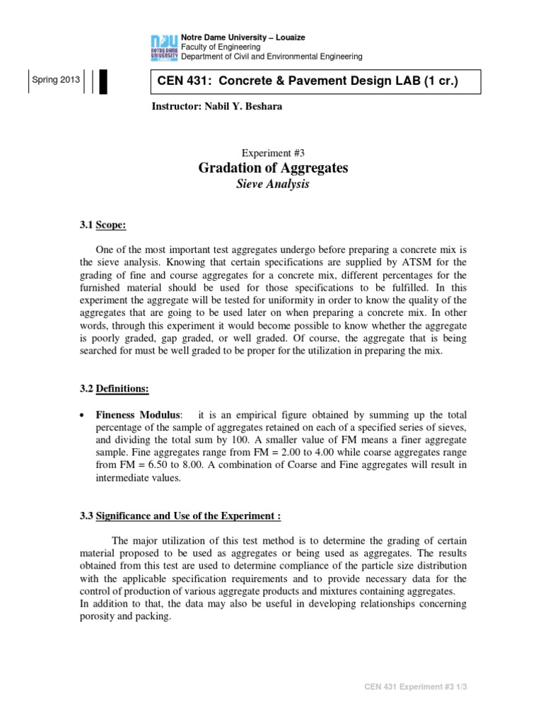 Experiment #3 Sieve Analysis | PDF | Construction Aggregate | Concrete