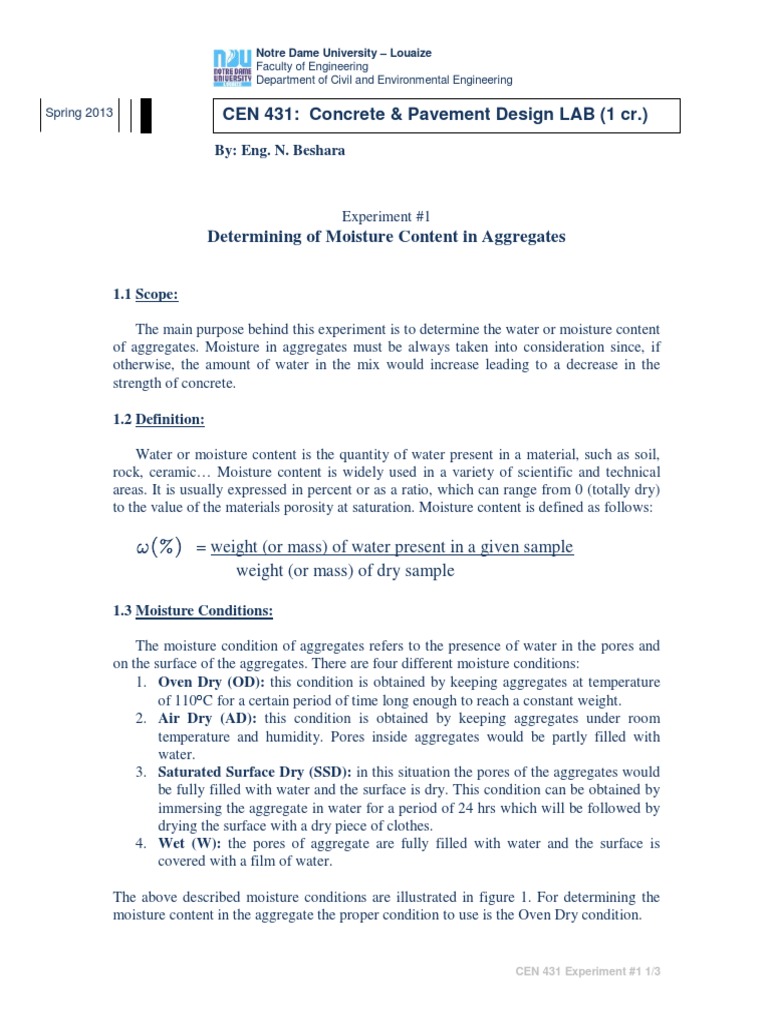 Experiment #1 Moisture Content in Aggregates | PDF | Humidity | Applied ...